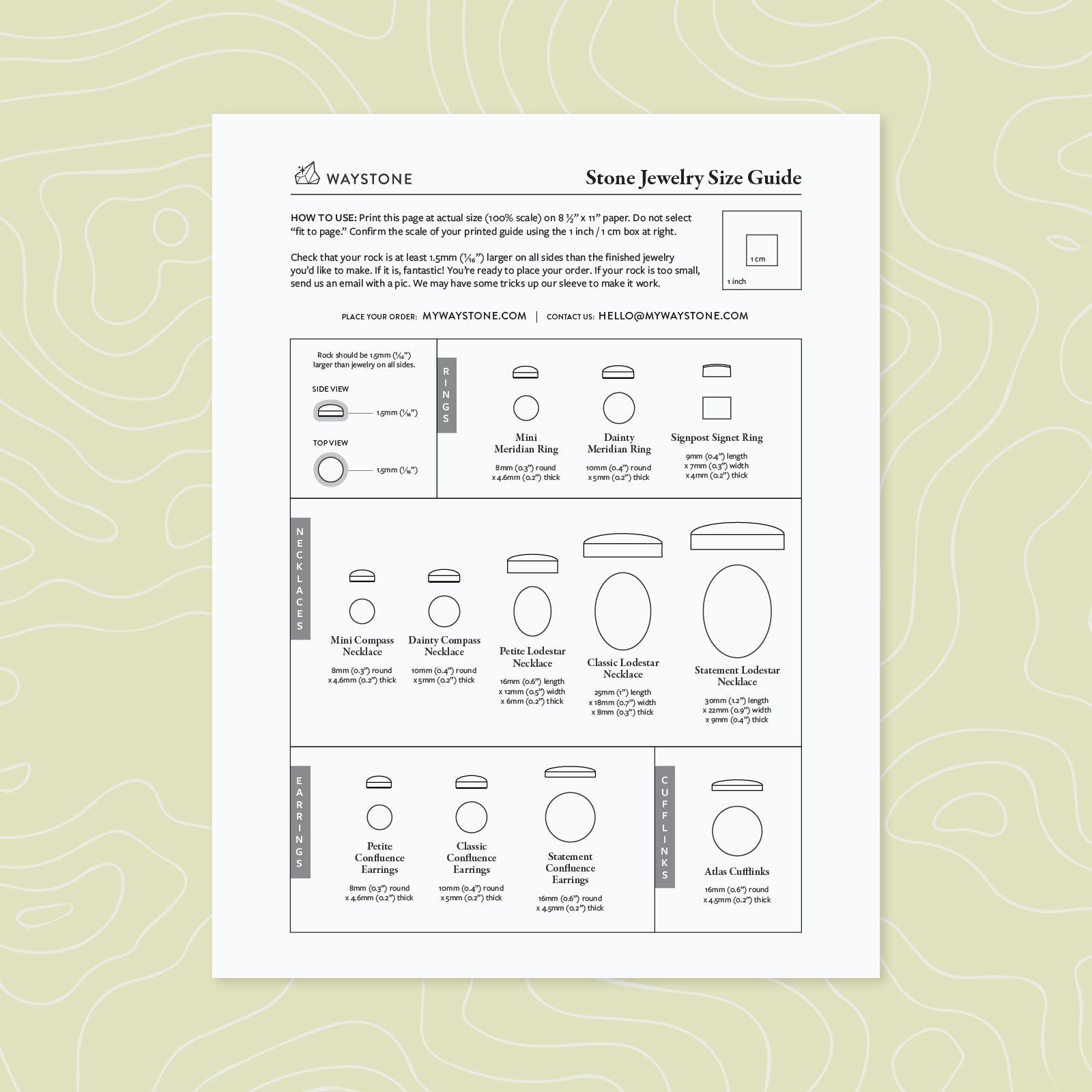 Bring Your Own Stone Jewelry Size Guide - PDF Printable – Waystone